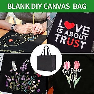 1 Pack Canvas Shopping Bags for Groceries, Holds 60 lbs Heavy Duty Reusable Canvas Grocery Bag, 8.3 gal Multi-Purpose Washable Canvas Grocery Bags Reusable Shopping Bags with 5 Pockets, Black