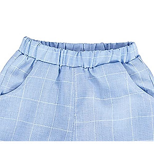 Marendyee Baby Boys' Suit Formal Outfits Long Sleeve Shirt Blue Plaid Vest Pants Gentleman Clothes Sets Wedding Photoshoot Infant Tuxedo 12-18 Months