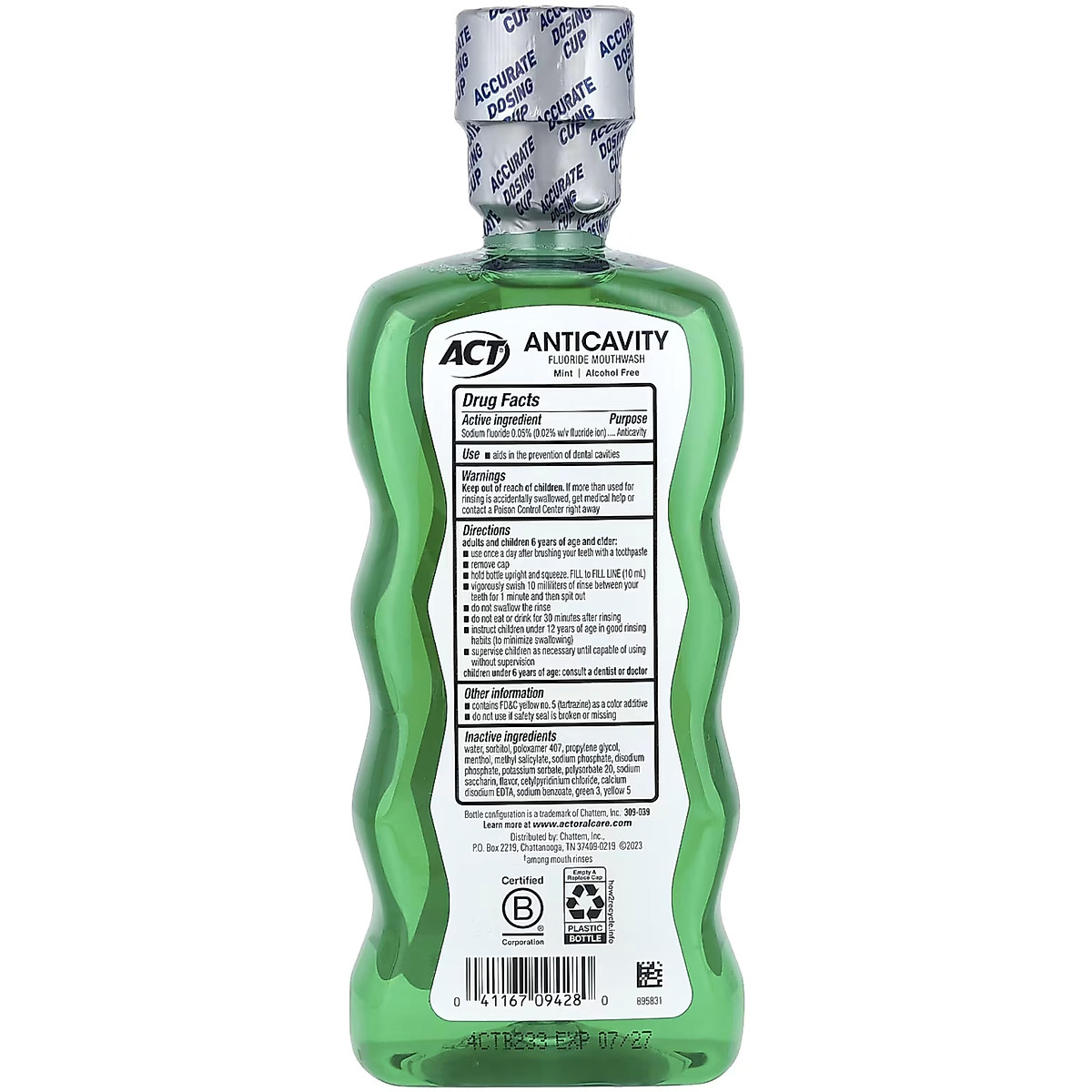 ACT Anticavity Fluoride Mouthwash, Mint, Alcohol Free, 18-Ounce Bottle (Pack of 6)