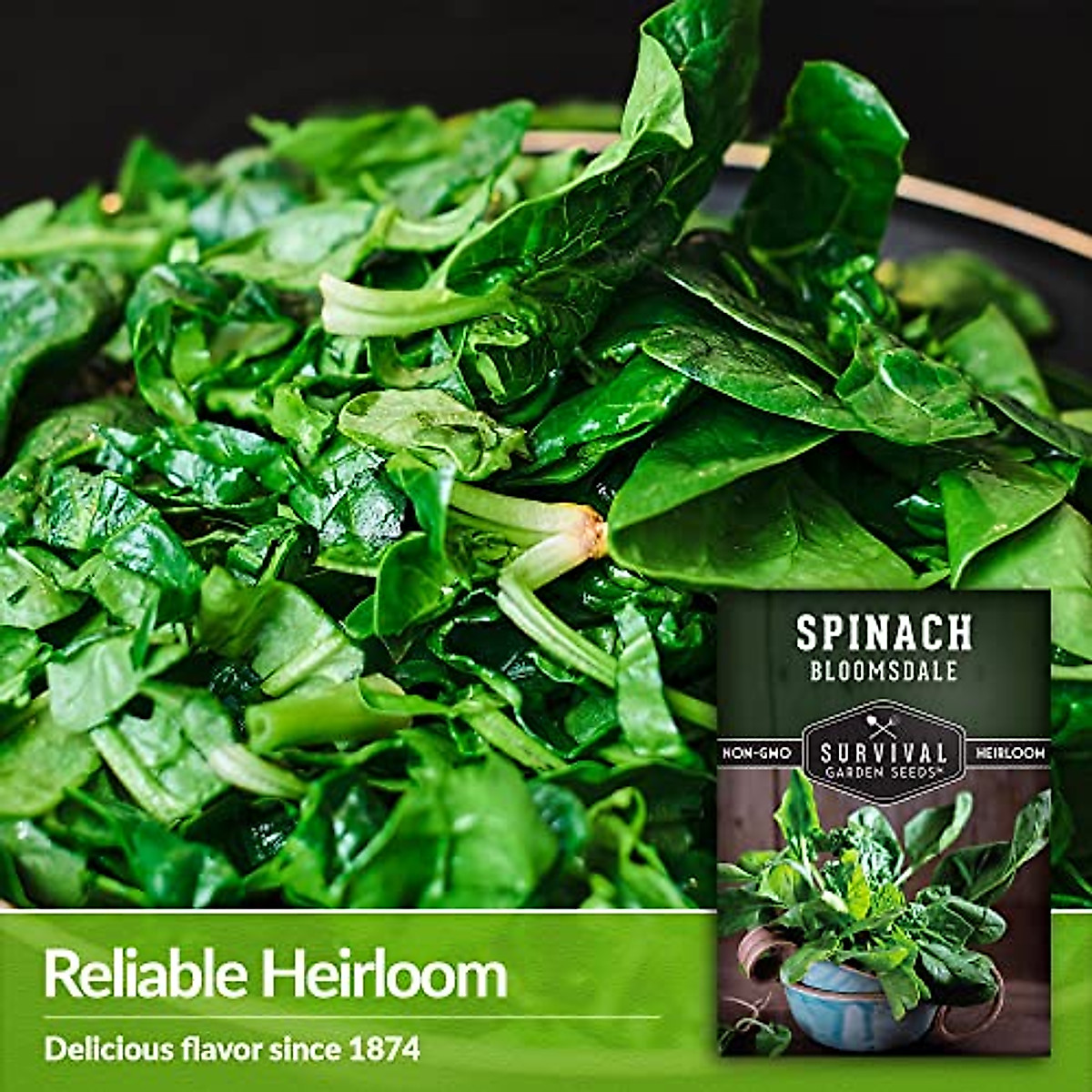 Survival Garden Seeds - Bloomsdale Spinach Seed for Planting - Packet with Instructions to Plant and Grow Delicious Spinach Greens in Your Home Vegetable Garden - Non-GMO Heirloom Variety