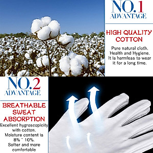 YITIAOYU 24pcs Soft Cotton Gloves for Dry Hands Cotton Sleep Gloves Overnight Eczema Moisturizing Lotion Treatment Reusebale Work Gloves for Coin Jewelry Silver Archival Costume Inspection (Medium)