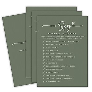 EXW Bridal Shower Game Cards, I Spy with My Little Camera, Minimalism Green Engagement Party Cards, Newlyweds Party Game Supplies, Bridal Shower Party Decorations, Set of 30 - B02
