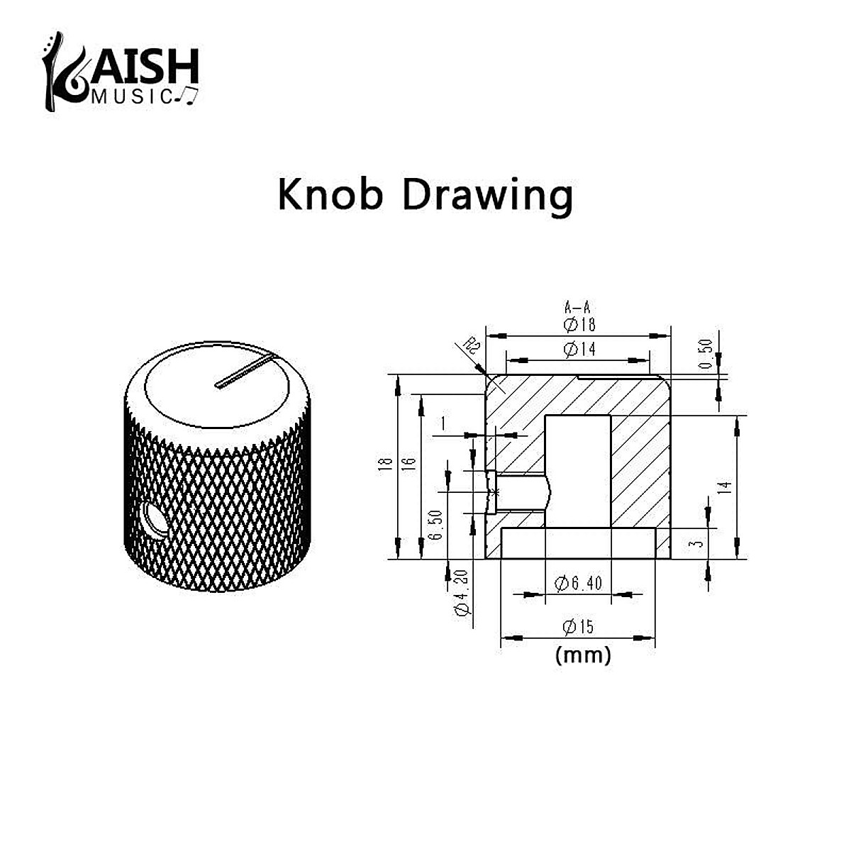 KAISH Set of 2 Aluminium Metal Flat Top Guitar Bass Knobs Guitar Volume/Tone Control Knobs 1/4" Universal Potentiometer Pot Knobs with Indicator Line for Tele/Telecaster Blue