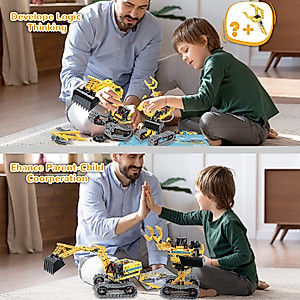 STEM Building Sets for Boys 6-12, 342PCS 2-in-1 DIY Construction Engineering Excavator Toy, Stem Projects for Kids Ages 8-12, Building Toys for Boys Age 6 7 8 9 10 11 12 Year Old