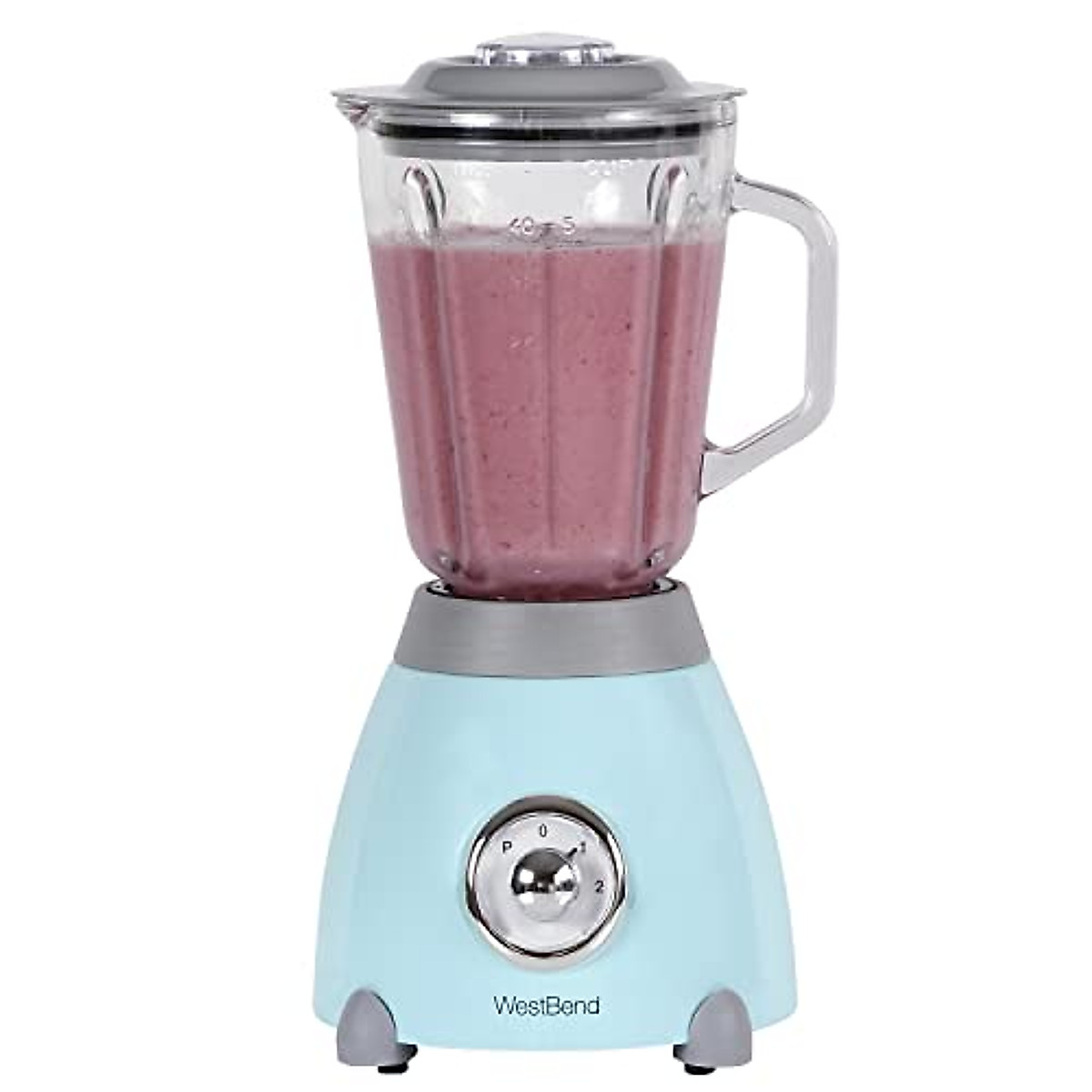 West Bend Blender Retro-Styled 3 Speeds with 48 oz Glass Blending Jar and Stainless Steel Blade, 500-Watts, Blue