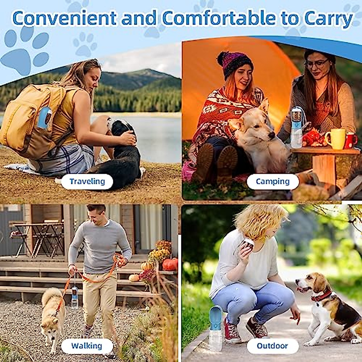 Kytely Dog Water Bottle, Portable Pet Water Bottle with Food Container,Leak Proof Puppy Water Dispenser with Drinking Feeder for Cat,Pets Outdoor Walking,Hiking,Puppy Essentials,Dog Stuff (19oz Blue)