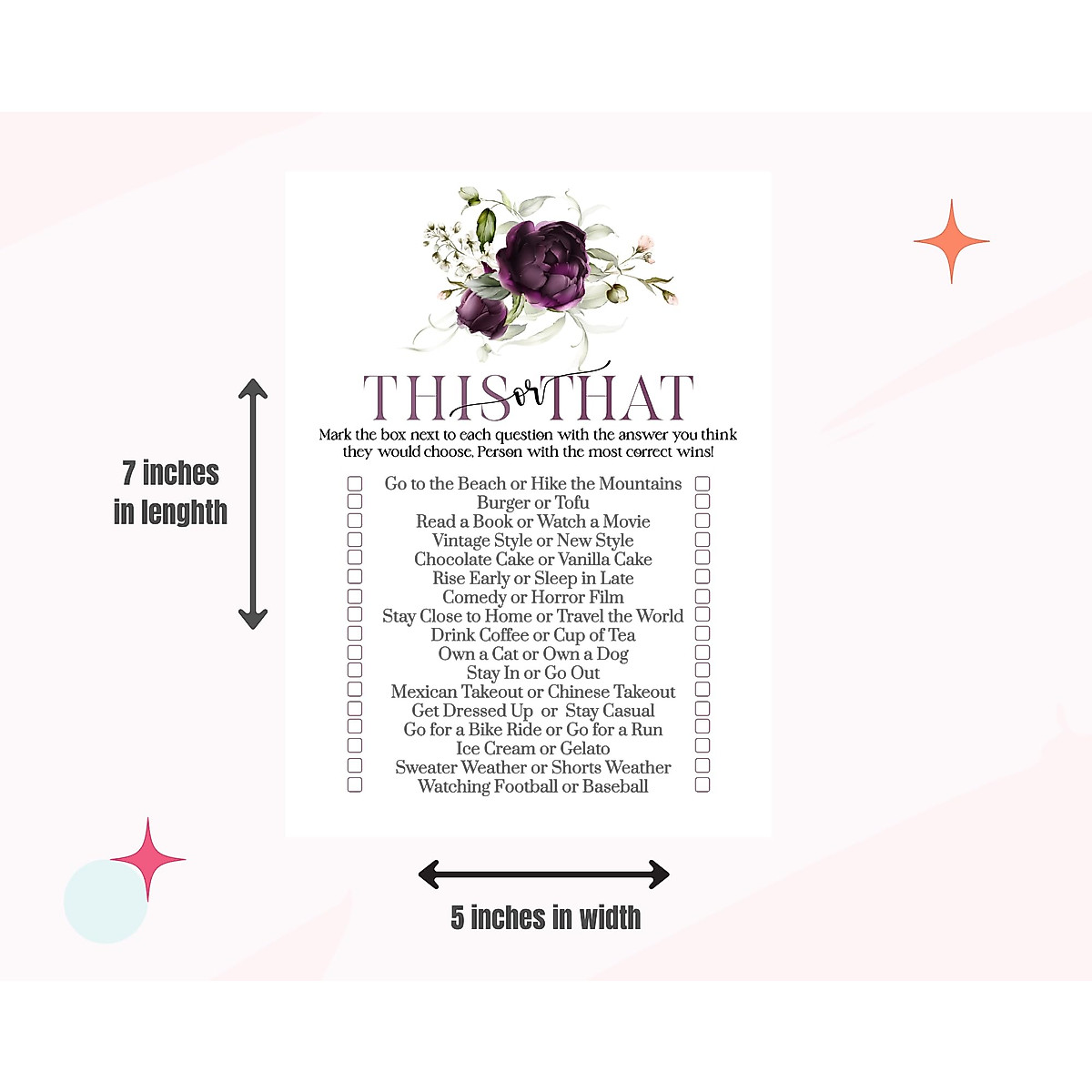 Purple Passion Bride Best Bridal Shower Games – 25 Pack, Wedding Would She Rather Fun Activity Ideas for Guests, Rehearsal, Couples, This or That Birthday Party Game Card Design