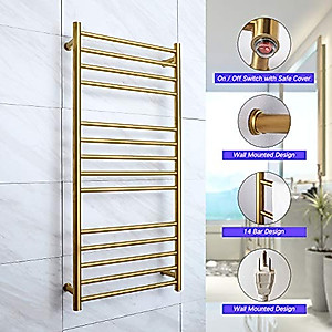 BERGOTO Towel Warmer Rack Home Bathroom 14 Bar Stainless Steel Space Saving Plug-in Wall Mounted Cloth Towel Heated Drying Rack Gold/Black (Gold)