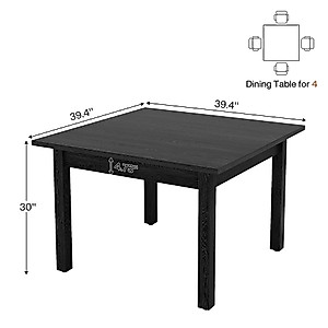 Tribesigns Wood Dining Table Modern Kitchen Table for Dining Room Living Room, 2-4 People Dining Room Table Square Dinner Tables with Wooden Legs Thick Top for Small Space, Pure Black(Only Table)