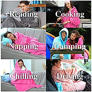 Lengthened Oversized Blanket Hoodie Wearable Blanket Sweatshirt Women - Navy Blue Hoodie Blanket Hooded Blanket Women and Men, Super Warm Blanket Sleeves and Giant Pocket