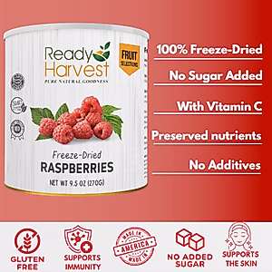 Ready Harvest Freeze Dried Raspberries Whole Foods for Emergency Food Storage, Camping Supplies, and Survival Kits | Sealed Fresh in #10 Can | 30 Year Shelf Life | 1 Can