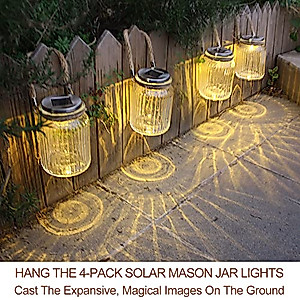 Bright Zeal 4-Pack 6" Solar Fairy Lights Outdoor Waterproof LED Mason Jar - Hanging Solar Yard Lights Outdoor Waterproof LED Mason Jars - Solar Lights Mason Jars Decorative Solar Mason Jar Lantern