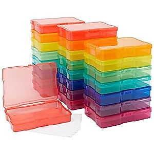 Bright Creations 24 Pack Photo Storage Boxes for 4x6 Pictures with 40 Blank Labels, Rainbow Colored Container Cases, Greeting Card Organizer for Arts and Crafts, DIY Projects (64 Total Pieces)