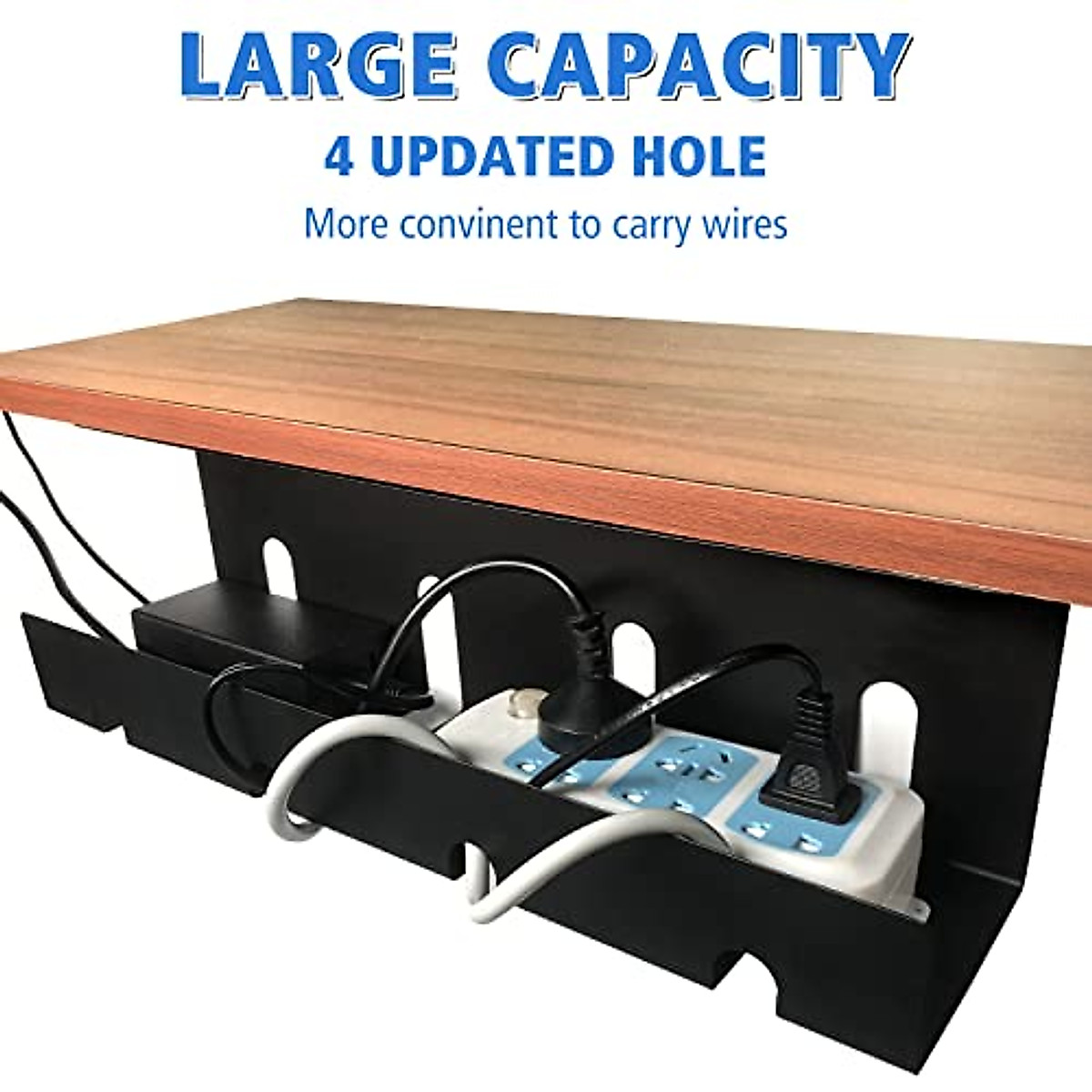 Under Desk Cable Management Tray, No Drill, Steel Desk Cable Management Tray with Wire Organizer and Cord Organizer, Large Rack, Under Desk Black Cable Raceway Tray for Cords /Power Strip, 15.7 in