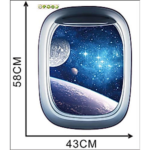 3D Space Capsule Window Wall Stickers Universe Outer Space Wall Decals，Peel and Stick Removable Astronaut Decal for Bedroom Living Room Kids Room Door Home Decor(Each pcs: 23" x 17")