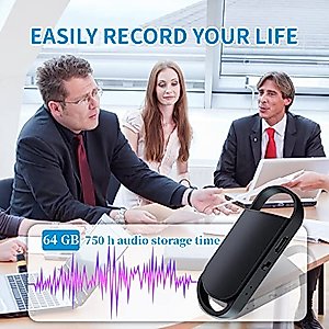 64GB Voice Recorder with Playback, Keychain Voice Activated Recorder with Triple Noise Reduction, Mini Recorder with 750 Hours Storage and 30 Hours Battery Time, for Class Lecture, Interview, Meeting