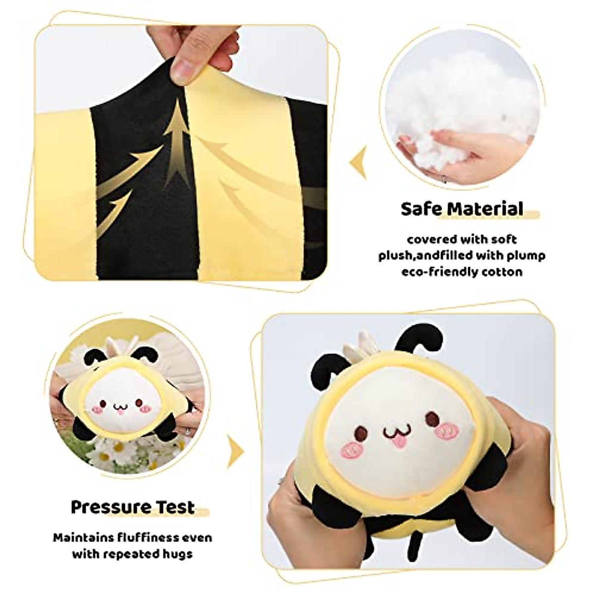 AIXINI 8" Cute Cat Bee Plush Pillow, Kawaii Kitten Honeybee Stuffed Toy, Soft Hugging Squishy Gift for Kids