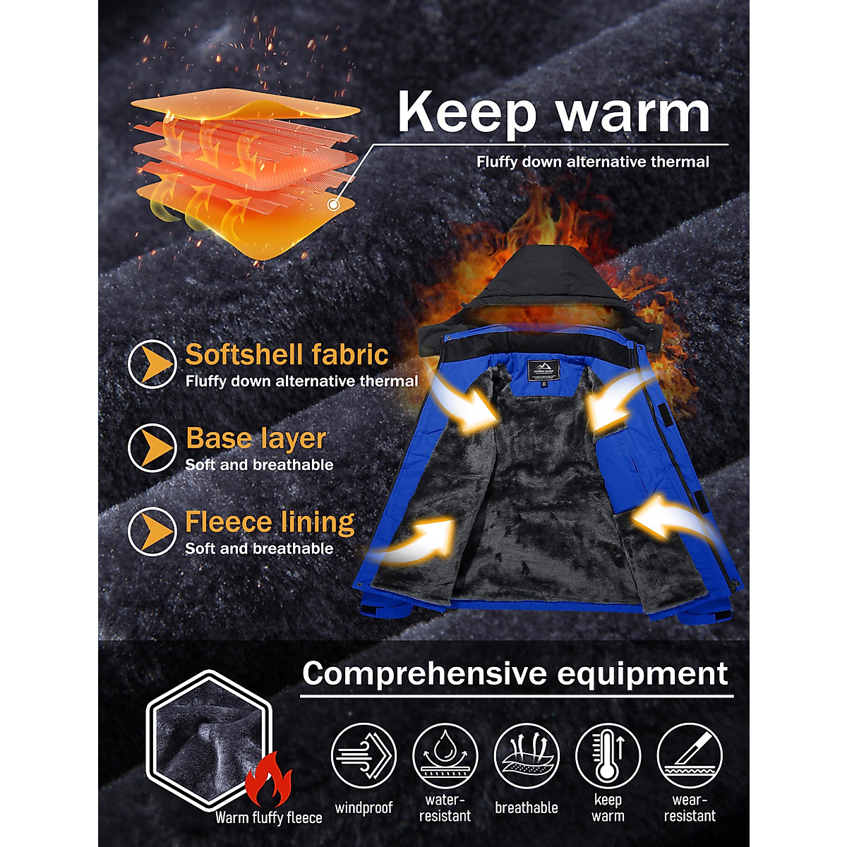 Mens Ski Jacket Fleece Jacket Snow Jacket Skiing Jacket Men Winter Coats for Men Snowboarding Jacket Waterproof Jacket US L=CN 3XL