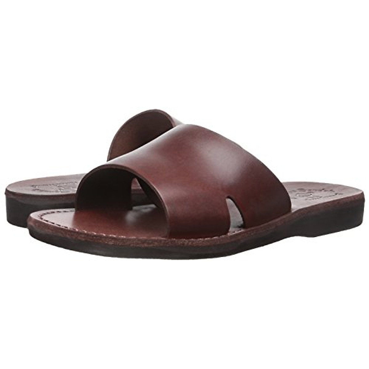 Bashan - Leather Wide Strap Slide Sandal - Brown