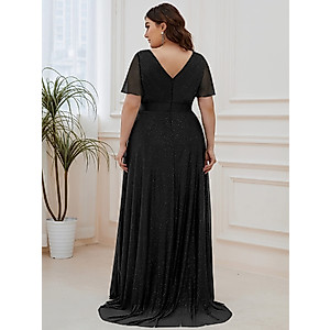 Ever-Pretty Plus Women's Plus Size V-Neck Wrap Short Flutter Sleeves Long Dress for Woman Black US24