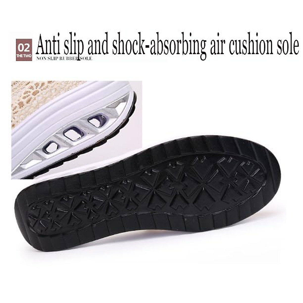 Women's Floral Embroidery Lace Mesh Air Cushion Sneakers,Comfortable Orthopedic Diabetic Walking Toning Shoes Breathable Slip On Platform Loafers (Black,6)