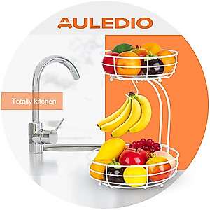 Auledio 2-Tier Fruit Vegetables Basket Bowl Storage With Banana Hanger,Pure White