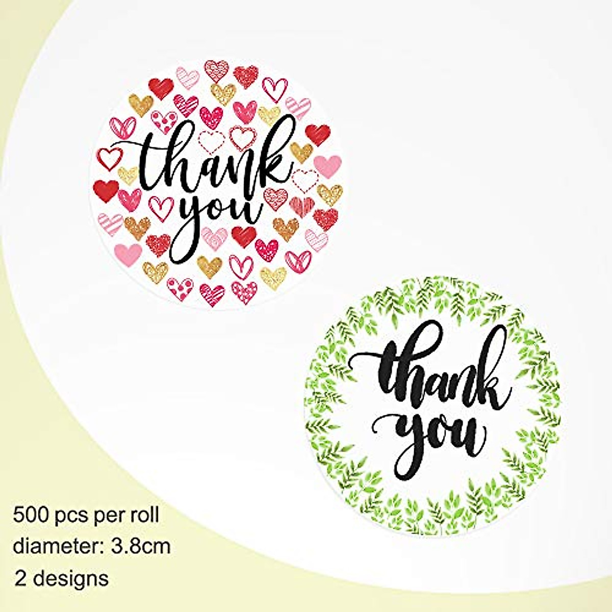 500 Pcs Thank You Stickers Roll- 1.5 inch Circle Self Adhesive 2 Designs Kaleidoscope Thank You Label Stickers for Bags Envelopes Boxes Bubble Mailers Seals
