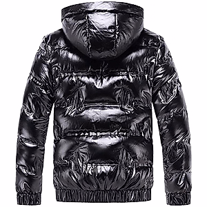 Homisy Puffer Jacket Men Winter Lightweght Reflective Shiny Hooded Down Insulated Packable Puffer Coat Warm Bomber Jacket