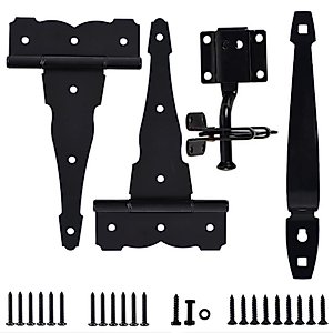 HOME MASTER HARDWARE Heavy Duty Decorative Gate Kit - 8 in Decorative Tee Hinges 2 Pack + Self-Adjusting Gate Latch 1 Pack + 10 3/8 in Ornamental Gate Handle 1 Pack