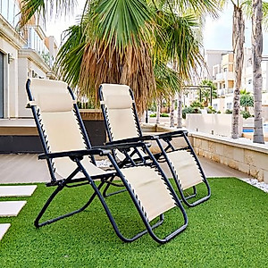 ZENY Zero Gravity Lounge Chairs Set of 2 Adjustable Folding Recliners with Cup Holders and Headrest for Patio, Pool Deck Beach Yard