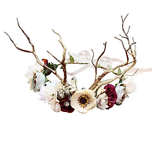 LLinfflr Deer Antler Hair Band Deer Headband with Flowers Antler Hair Hoop Flower Headband Party Cosplay Costume