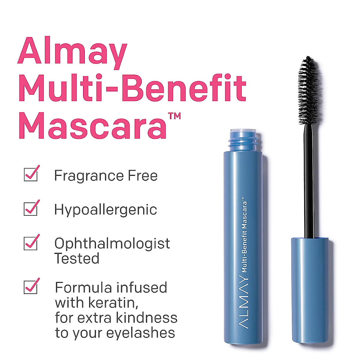 Almay Mascara, Volume, Length, Definition & Conditioning, Multi-Benefit Eye Makeup, Hypoallergenic and-Fragrance Free, 501 Blackest Black,0.24 Fl Oz (Pack of 1)