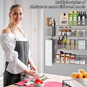 DTUQYX Magnetic Spice Rack for Refrigerator, 6 Pack Metal Magnetic Shelf Grey, Moveable Spice Organizer, Strong Magnetic Storage Fridge Organizer with Paper Towel Holder, Utensils Holder