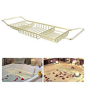 STOBOK Bathtub Tray Expandable Stainless Steel Over Bath Tub Racks Bathroom Shelf Organizer for Home Gold