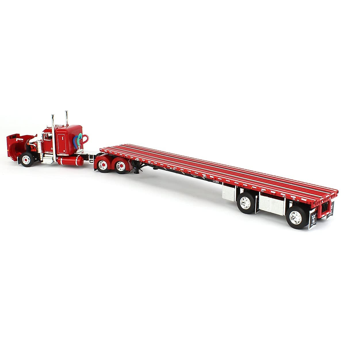 DCP 1/64 Red Peterbilt 359 w/ 63" Flattop Sleeper & 53' Wilson Roadbrute Flatbed Trailer 60-1539
