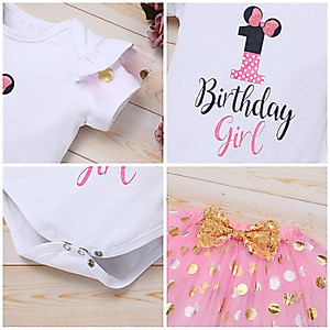 Cake Smash 1st 2nd 3rd Birthday Girl Princess Outfit Polka Dots Dress Ruffle Tulle Tutu Skirt Set Wild ONE Party Dance Fancy Carnival Costume w/Headband Pink-1st 1T