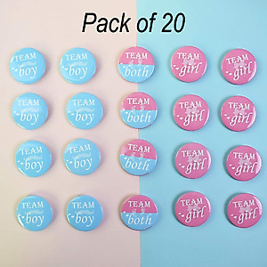 Team Girl & Team Boy Button Pins - Gender Reveal Party Games Baby Shower Party Ideas, Wear Your Guess, Girl or Boy, He or She Pin-Back Buttons (Set of 20, Round 1.5", Pink & Blue)