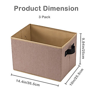 Qozary 3 Pack Storage Baskets for Shelves, No Smell Storage Bins for Closet Shelves, Fabric Cube Boxes with Handles for Organizing Home Closet, Office, Toys (Brown, Large)