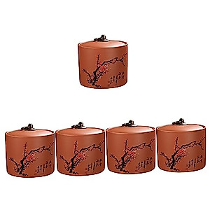 HEMOTON 5pcs Tea Caddy Coffee Candy Container with Lid Coffee Tea Bags Tea Caddy for Tea Bags Tea Canisters for Loose Tea Purple Clay Tea Cans Candy Tea Storage Holder Ceramic Tea Airtight