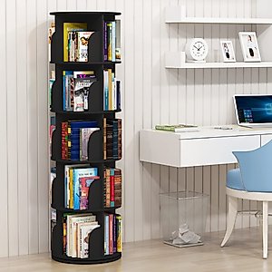 INTEXCA & DESIGN 5 Tier 360° Rotating Stackable Shelves Bookshelf Organizer (Black), White, RotatingBookshelf_5Tier_White