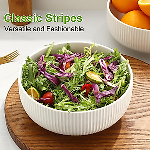 KMIGRUAN 60oz Salad Bowl Set,2 Pack Serving Bowls for Entertaining,8inch Large White Ceramic Bowl for Side Dishes,Soup, Pho, Cereal, Pasta, Fruit, Microwave and Dishwasher Safe