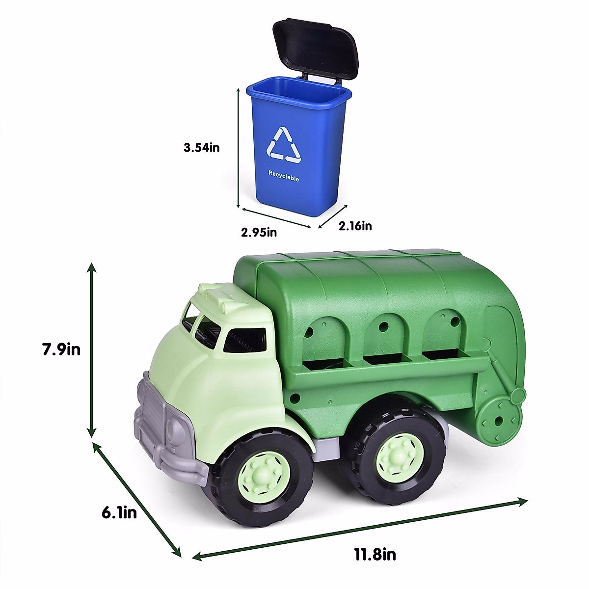 FUN LITTLE TOYS Garbage Truck Toy with 4 Rear Loader Trash Cans and Garbage Illustrated Flash Cards, Waste Management Recycling Truck Toy for Kids
