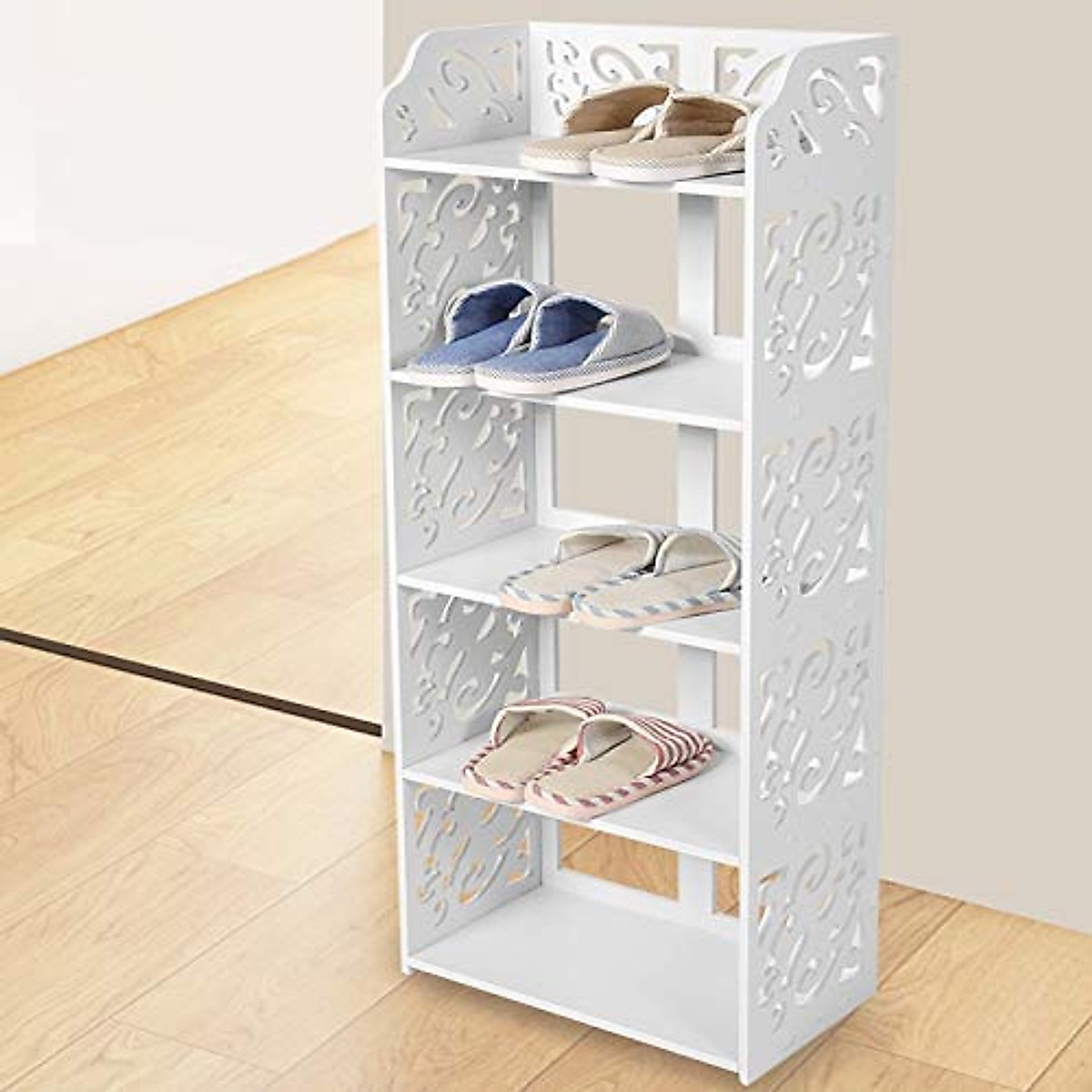 ZUQIEE Shoe Rack 5-Tier Wood Storage Stand Free Standing Shoe Organiser Shelf, White, 15.7 X 9.1 X 35.4inch Shoe Rack
