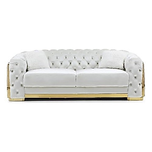 Glory Furniture Lexi 19" H Velvet Sofa with Cushion in Ivory/Gold