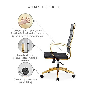 LUXMOD Ergonomic Office Chair, High Back Gold Leather Desk Chair with Lumbar Support, Home Office Chair for Study or Workspaces(Gold Black)
