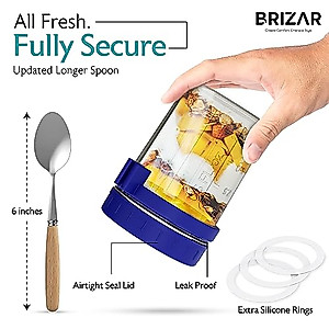 BRIZAR Glass Overnight Oats Containers with Lids - Airtight Overnight Oats Jars & Recipe Book - Overnight Oats Container for Food Storage, Oatmeal, Chia Pudding, Fruit, Yogurt - 2 Pack, 10 oz