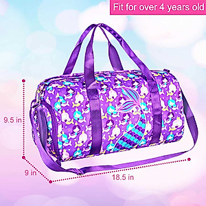 Gym Bag for Girls, Kids Duffle Bag for Travel, Girl Dance Duffel Bags with Shoe Compartment Weekender Overnight Bag, Mermaid