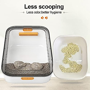 Eiiel Extra Cat Litter Box, 7.3 Wx24 L Large Nonstick Litter Pan Durable Standard Litter Box, Great for Small & Large Cats Easy to Clean1（White）