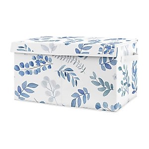 Sweet Jojo Designs Floral Leaf Boy or Girl Small Fabric Toy Bin Storage Box Chest For Baby Nursery or Kids Room - Blue Grey and White Boho Watercolor Botanical Flower Woodland Tropical Garden