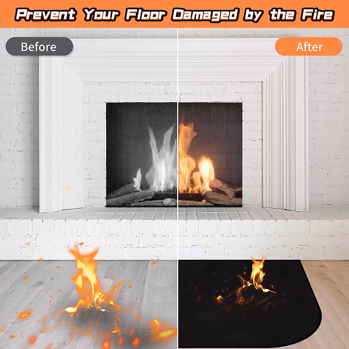 Fireplace Mat, Hearth Rug Fireproof, Fireplace Floor Mat, Fireproof Rug for Fireplaces and Woodstoves,Fire Resistant Fireplace Rug, D Shaped, Size 36" x24"
